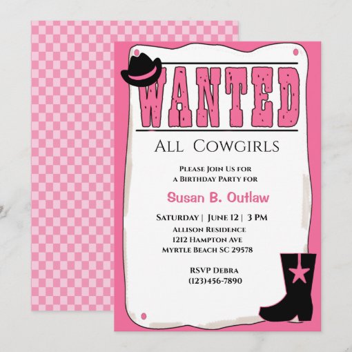 Pink Wanted Poster Birthday Invitation | Zazzle