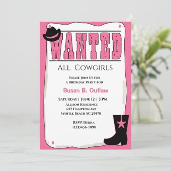 Pink Wanted Poster Birthday Invitation | Zazzle