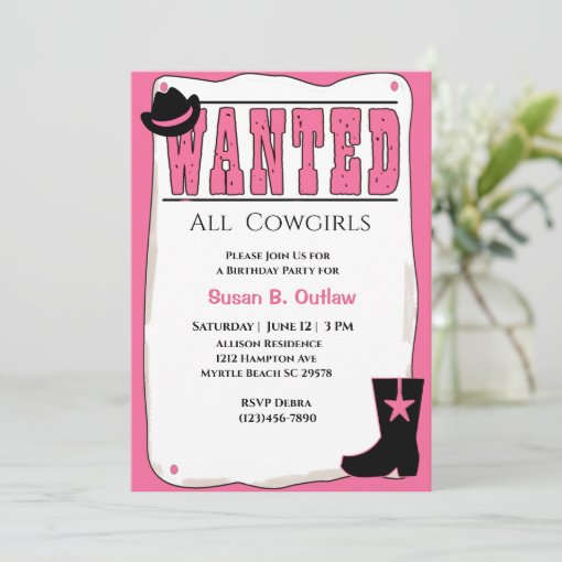 Pink Wanted Poster Birthday Invitation | Zazzle