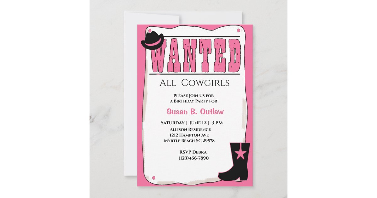 Pink Wanted Poster Birthday Invitation | Zazzle