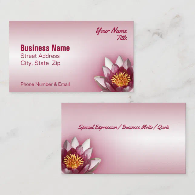 Pink Water Lily Close-Up Photograph Business Card | Zazzle
