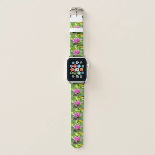Pink Water Lily Lotus Flower on Green Lily Pad Apple Watch Band | Zazzle
