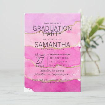 Pink Watercolor and Gold Graduation Party Invites | Zazzle