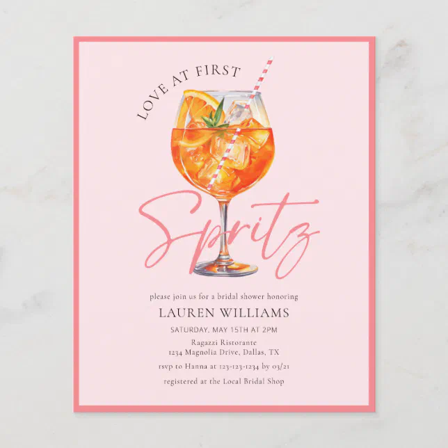 Pink Watercolor Aperol Spritz Bridal Shower Invite | Zazzle