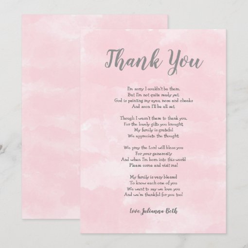 Pink watercolor Baby Shower Thank you note + poem | Zazzle