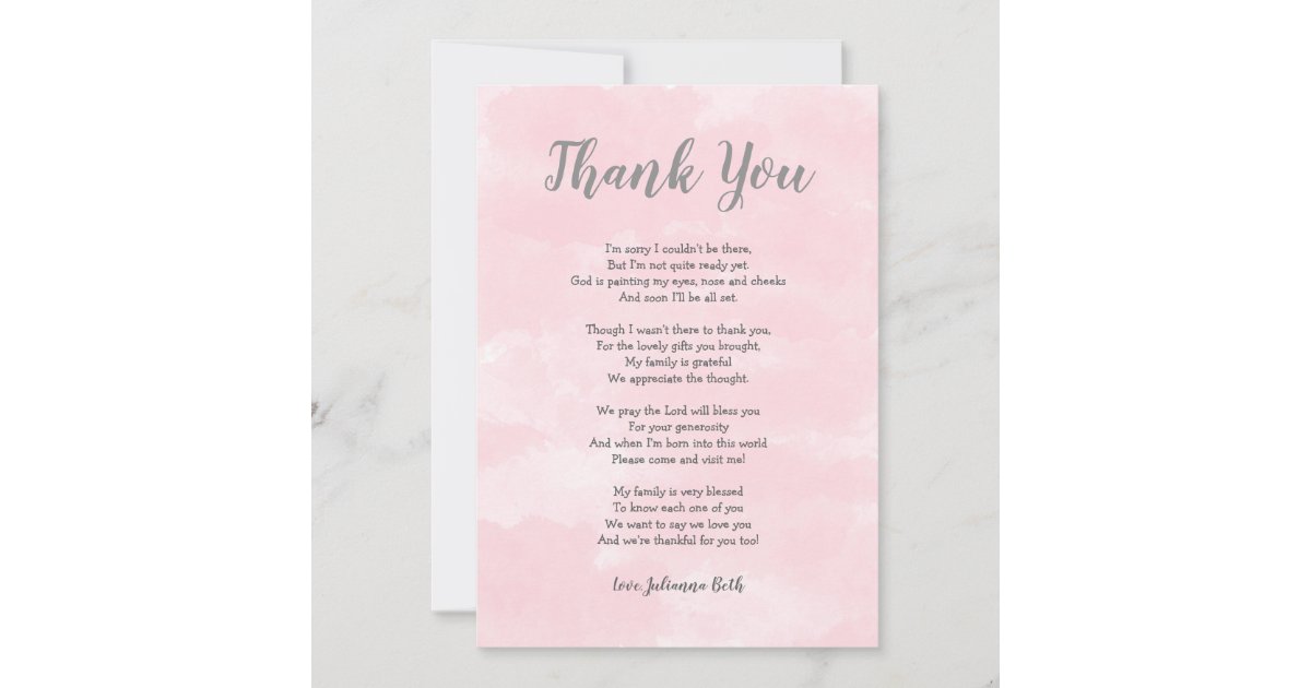 Pink watercolor Baby Shower Thank you note + poem | Zazzle