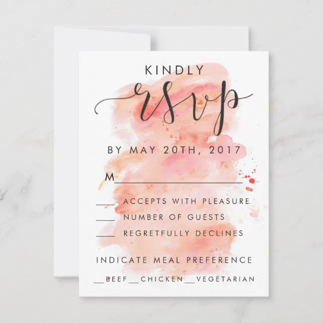 Pink Watercolor Background RSVP Invitation Card | Zazzle