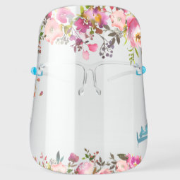 Pink Watercolor Botanical Flower Crown Face Shield | Zazzle