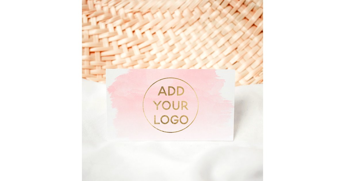 Pink watercolor brushstroke logo gold circle business card | Zazzle