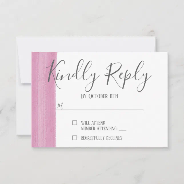 Pink Watercolor Brushstroke RSVP Card | Zazzle