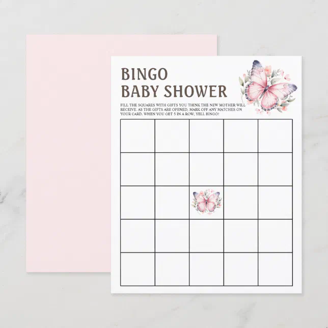 Pink Watercolor Butterfly Baby Shower Bingo Game | Zazzle
