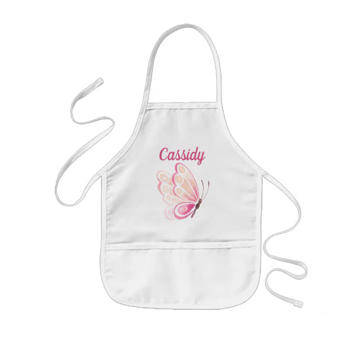 Pink Watercolor Butterfly With Personalized Name Kids' Apron | Zazzle