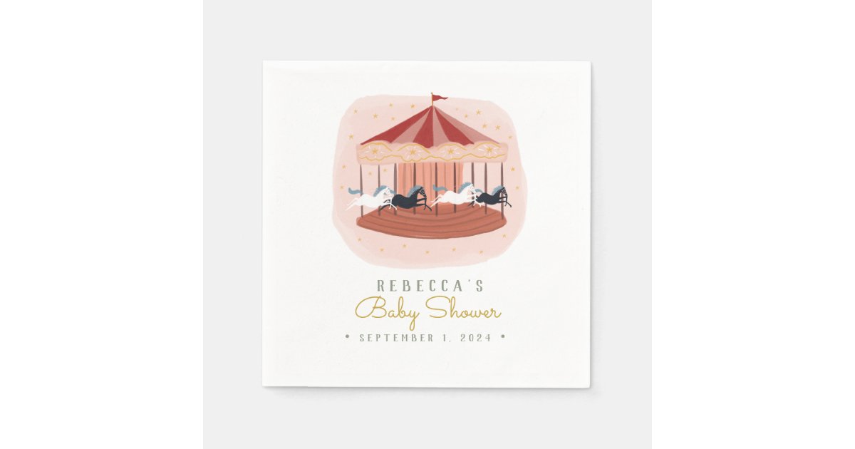 Pink Watercolor Carousel baby shower Napkins | Zazzle