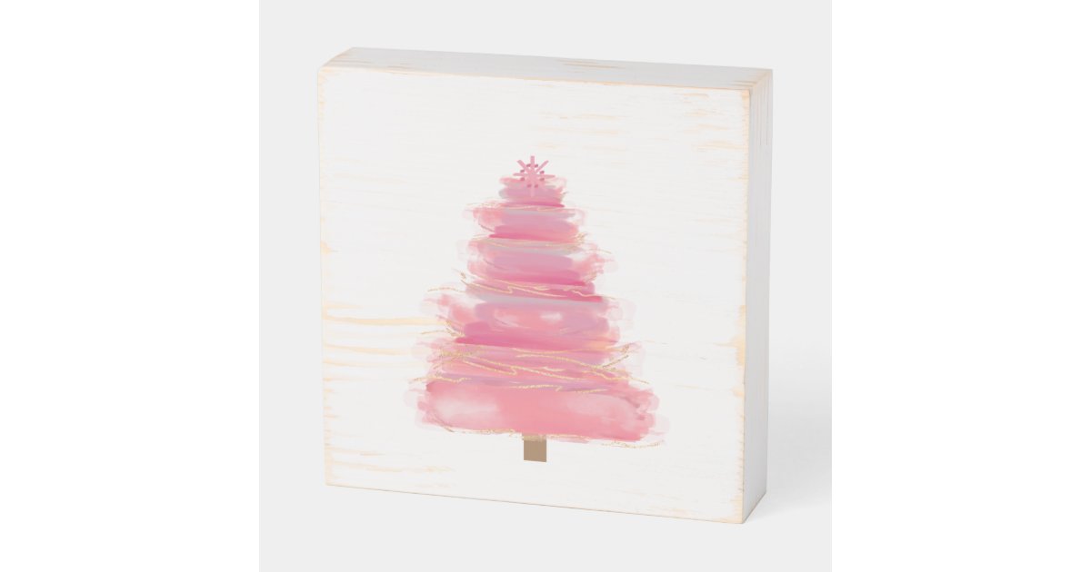 Pink Watercolor Christmas Tree Wooden Box Sign | Zazzle
