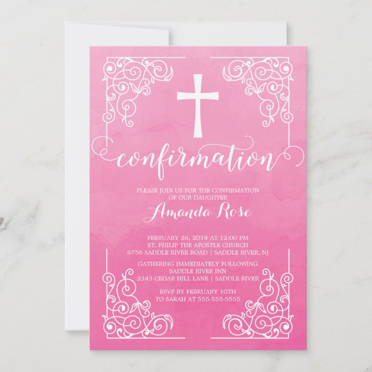 Pink Watercolor Cross Confirmation Invitation | Zazzle