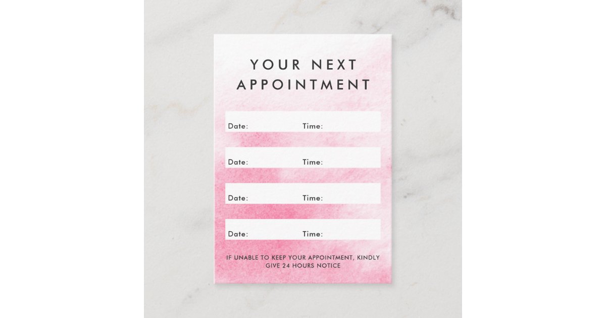 Pink watercolor custom logo vertical appointment card | Zazzle