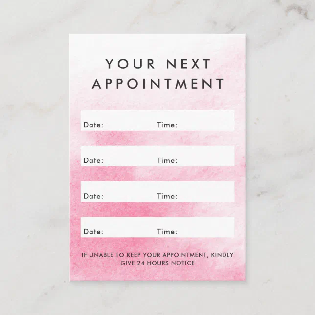 Pink watercolor custom logo vertical appointment card | Zazzle