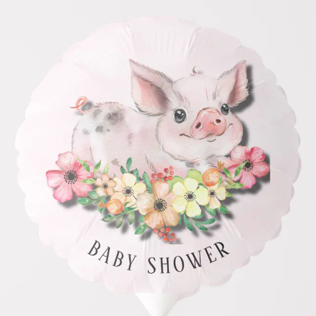 Pink Watercolor Cute Pig Girl Baby Shower Balloon | Zazzle