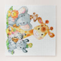 Pink Watercolor Cute Safari Jungle Animals Jigsaw Puzzle | Zazzle