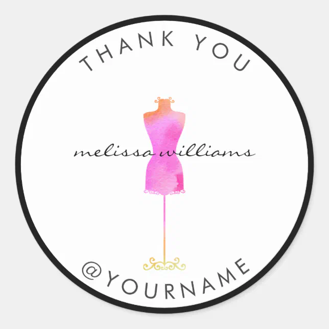 Pink Watercolor Dress Mannequin Poshmark Seller Classic Round Sticker ...