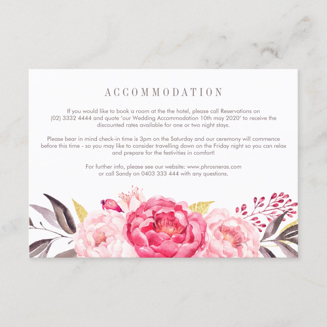 Pink Watercolor English Bouquet Direction Card | Zazzle
