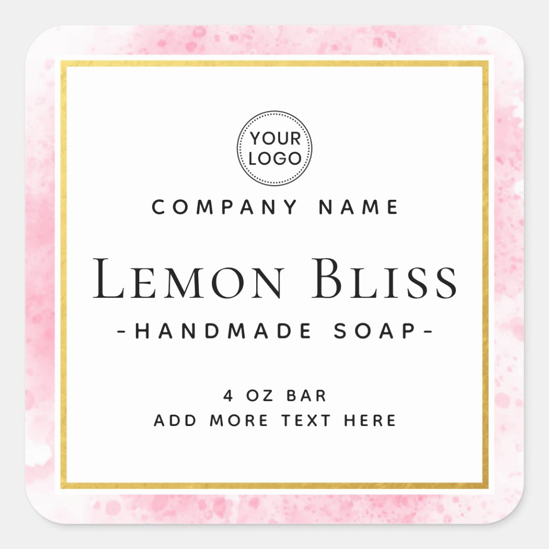 Pink watercolor faux gold border product label | Zazzle