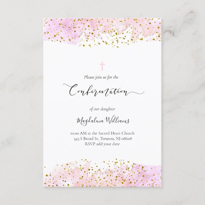 pink watercolor | FAUX gold details Confirmation Invitation | Zazzle.com
