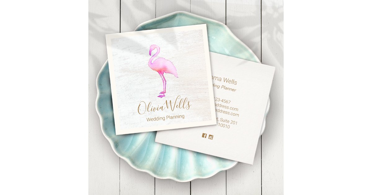 Pink Watercolor Flamingo Calling Card | Zazzle