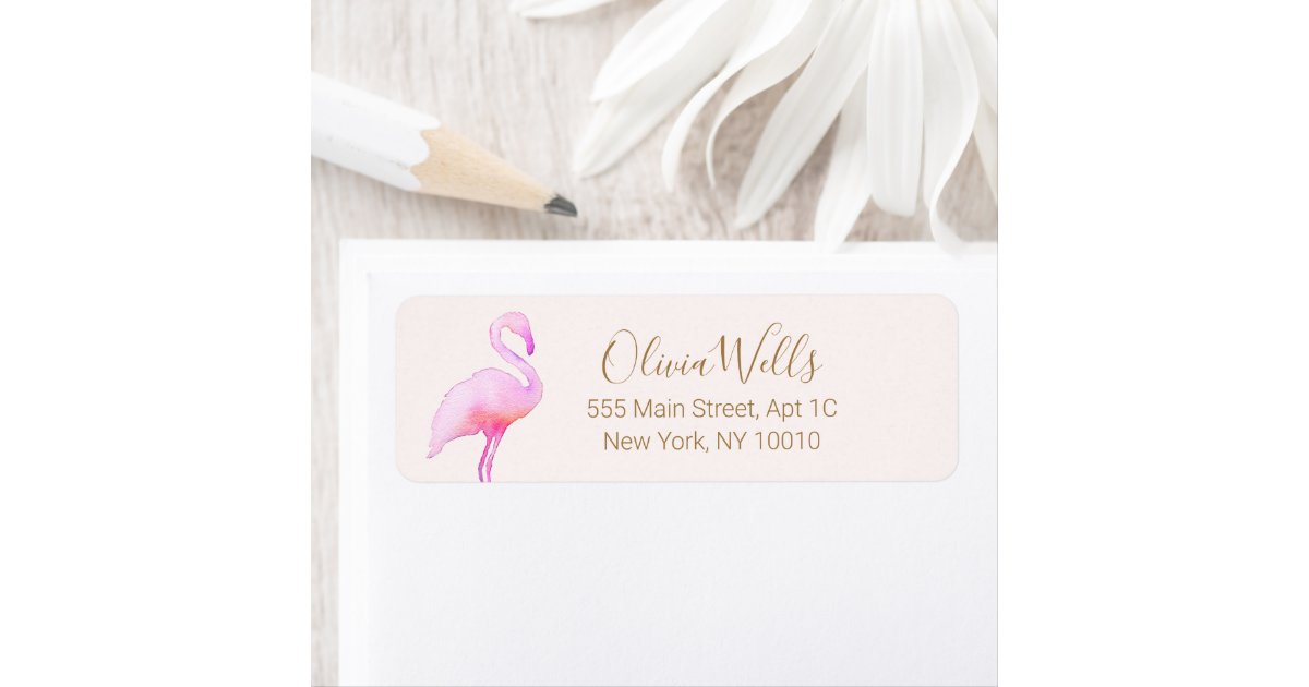 Pink Watercolor Flamingo Label | Zazzle