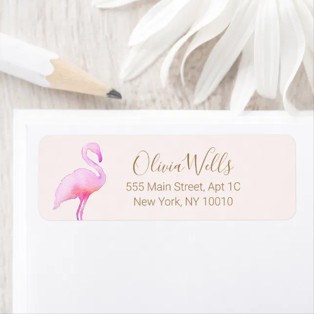 Pink Watercolor Flamingo Label | Zazzle