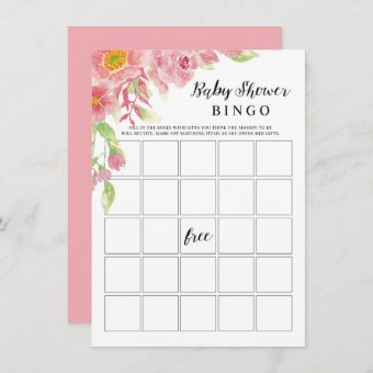 Pink Watercolor Floral Baby Shower Bingo Game Card | Zazzle