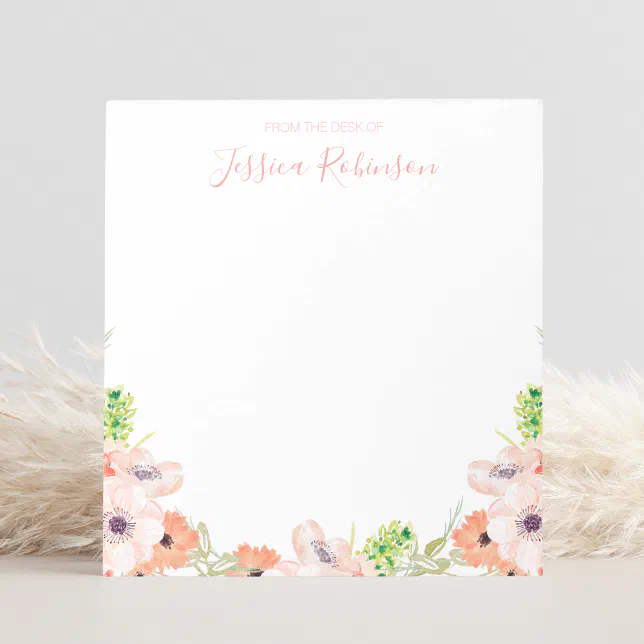 Pink Watercolor Floral Boho Personalized Notepad | Zazzle