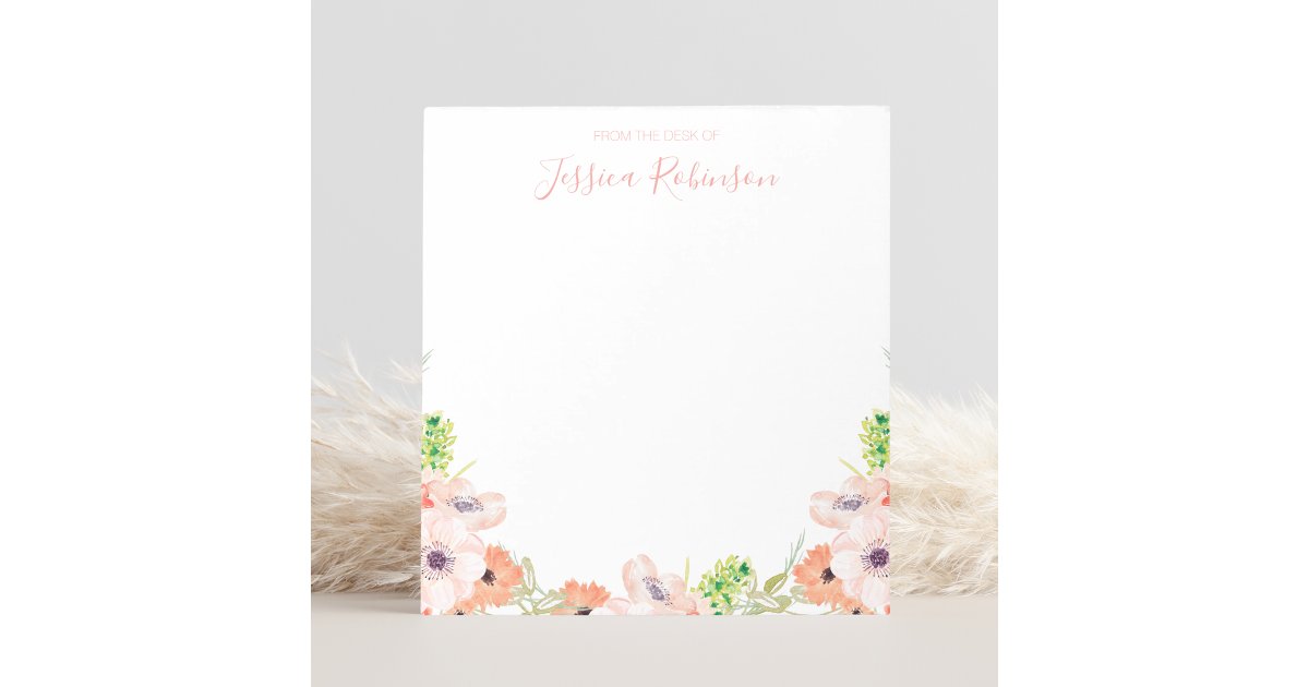 Pink Watercolor Floral Boho Personalized Notepad | Zazzle