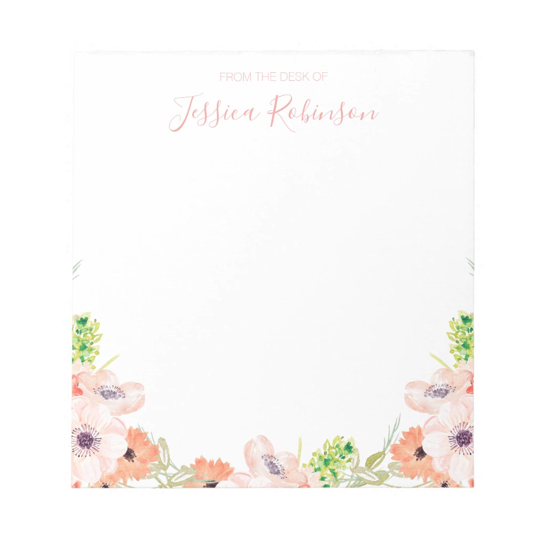 Pink Watercolor Floral Boho Personalized Notepad | Zazzle
