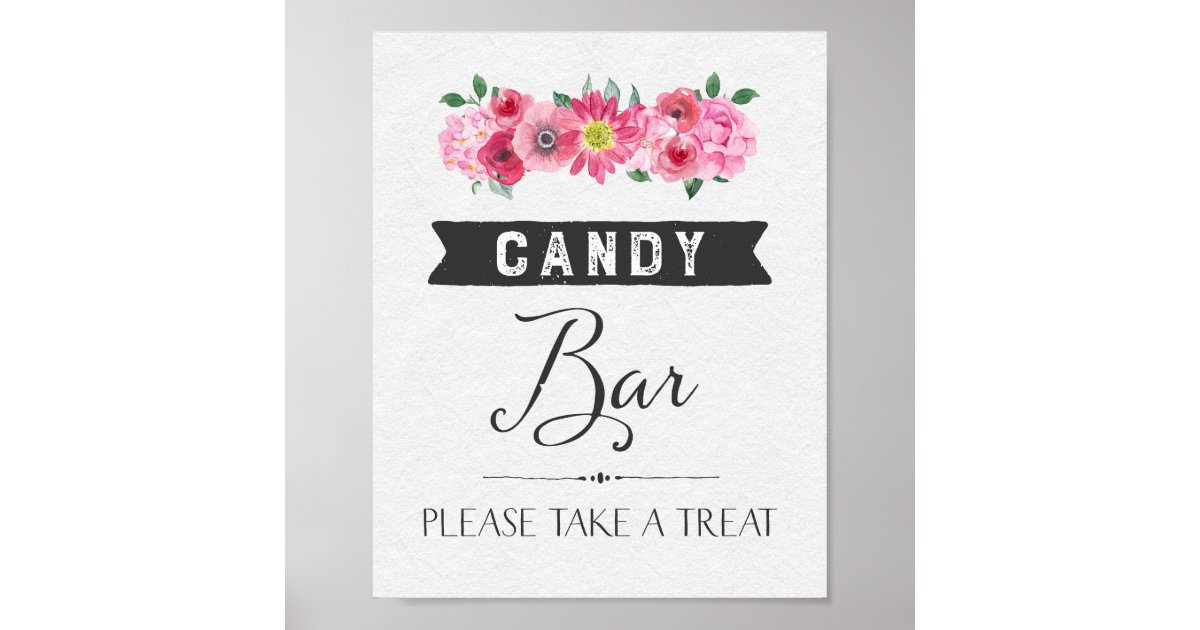 Pink Watercolor Floral Candy Bar Wedding Sign | Zazzle