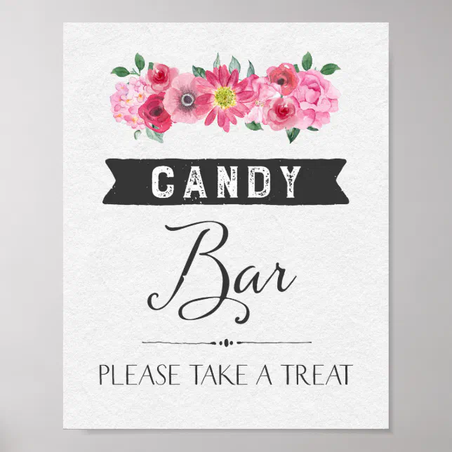 Pink Watercolor Floral Candy Bar Wedding Sign | Zazzle