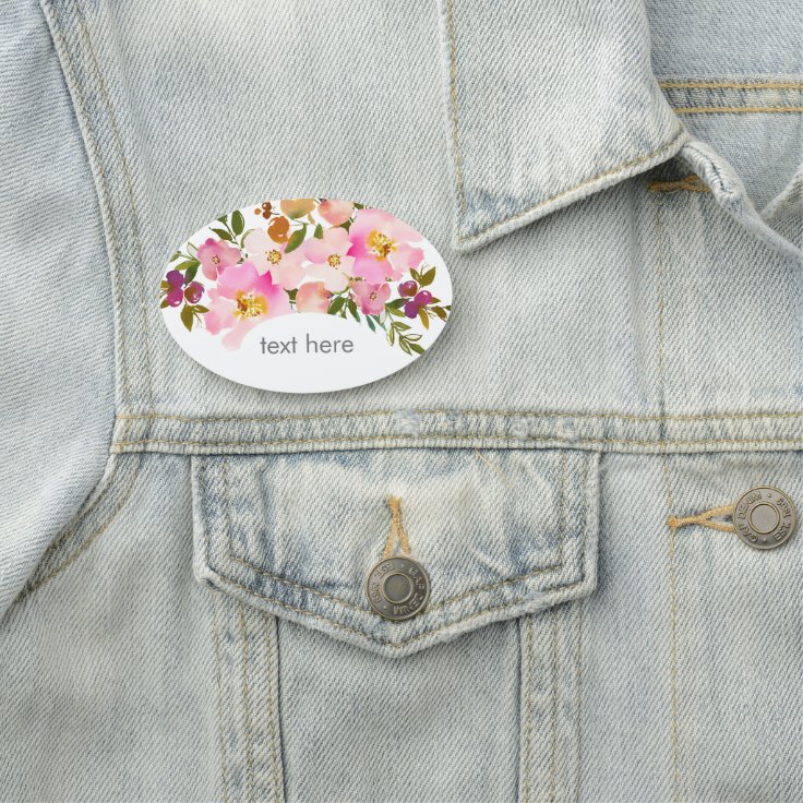 pink watercolor floral Classic Name Tag | Zazzle