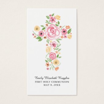 Pink Watercolor Floral Cross Prayer Card | Zazzle