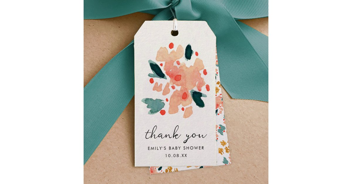 Pink Watercolor Floral Garden Thank You Gift Tags | Zazzle