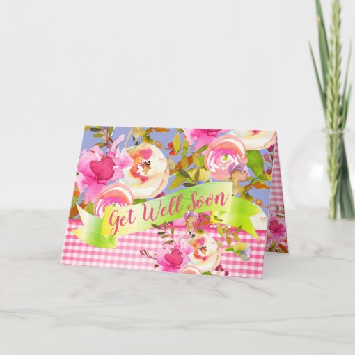 Pink Watercolor Floral Get Well Soon with Message Card | Zazzle