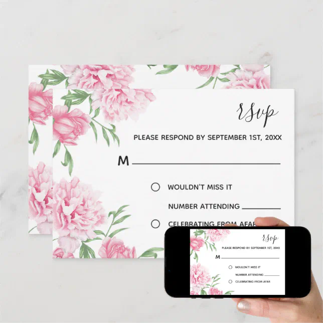 Pink Watercolor Floral Peony | RSVP Invitation | Zazzle