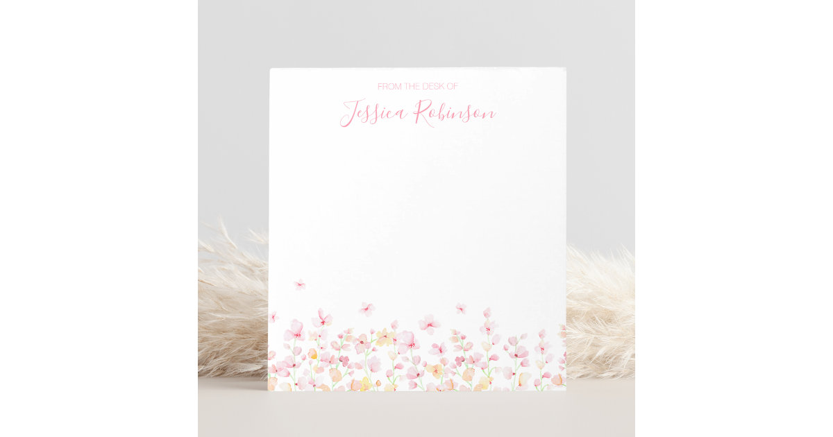 Pink Watercolor Floral Personalized Notepad | Zazzle