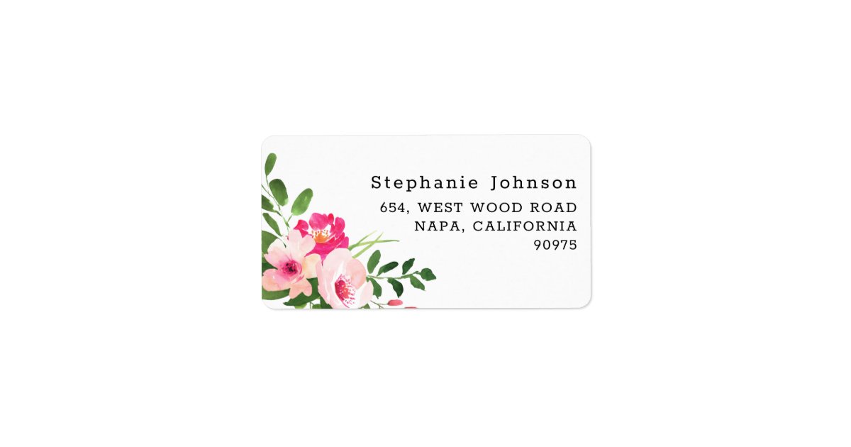 Pink Watercolor Floral Return Address Label | Zazzle