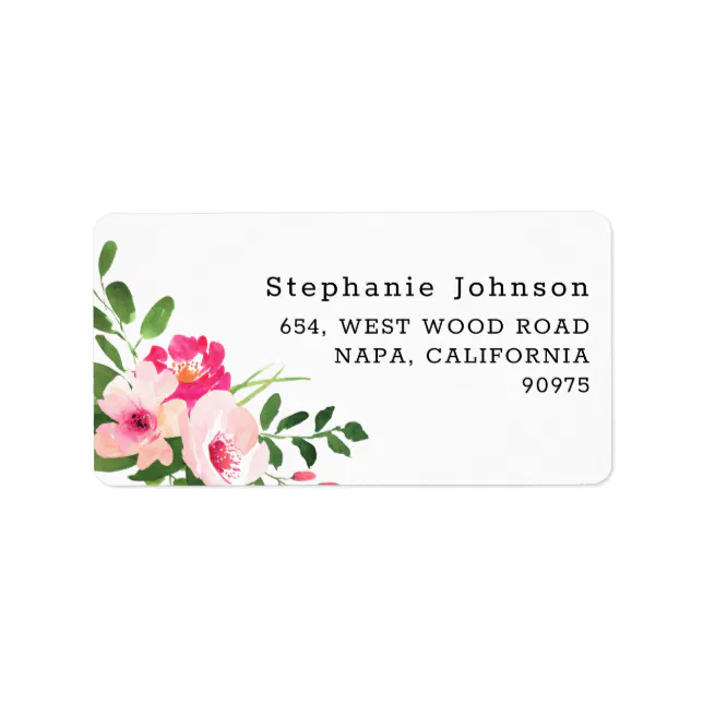 Pink Watercolor Floral Return Address Label | Zazzle