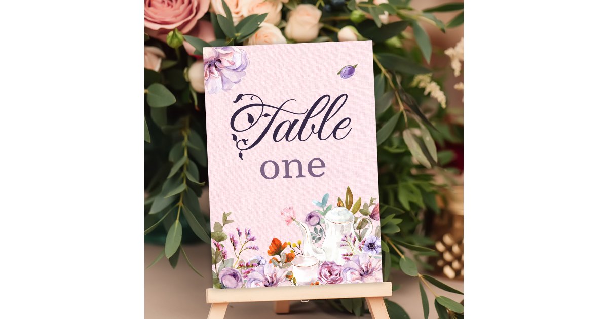 Pink Watercolor Floral Tea Party Theme Table Number | Zazzle