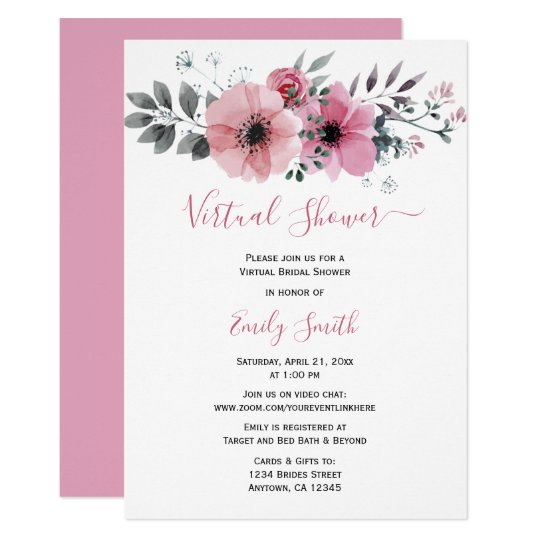 Pink Watercolor Floral | Virtual Bridal Shower Invitation | Zazzle.com