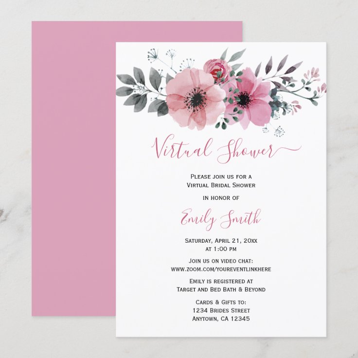 Pink Watercolor Floral | Virtual Bridal Shower Invitation | Zazzle