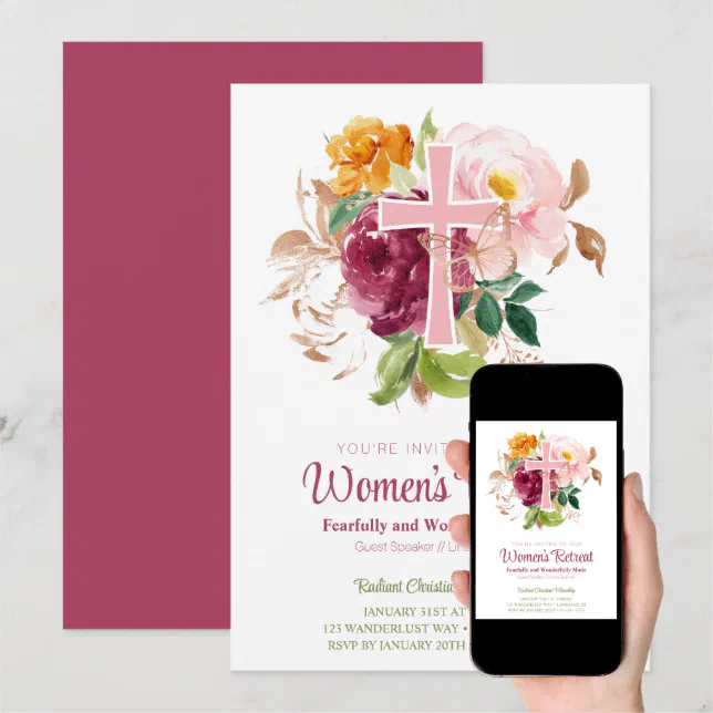 Pink Watercolor Floral Women's Church Retreat Invitation | Zazzle