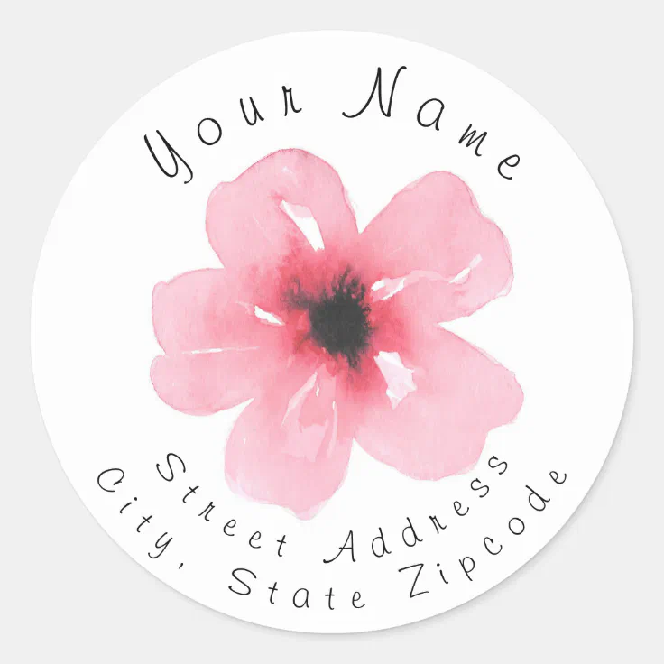 'Pink Watercolor Flower' Address Label | Zazzle