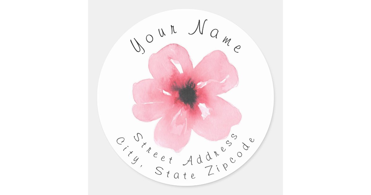 'Pink Watercolor Flower' Address Label | Zazzle